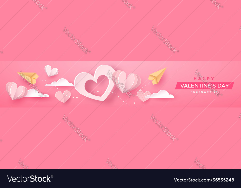 Valentines day paper plane pink heart banner Vector Image