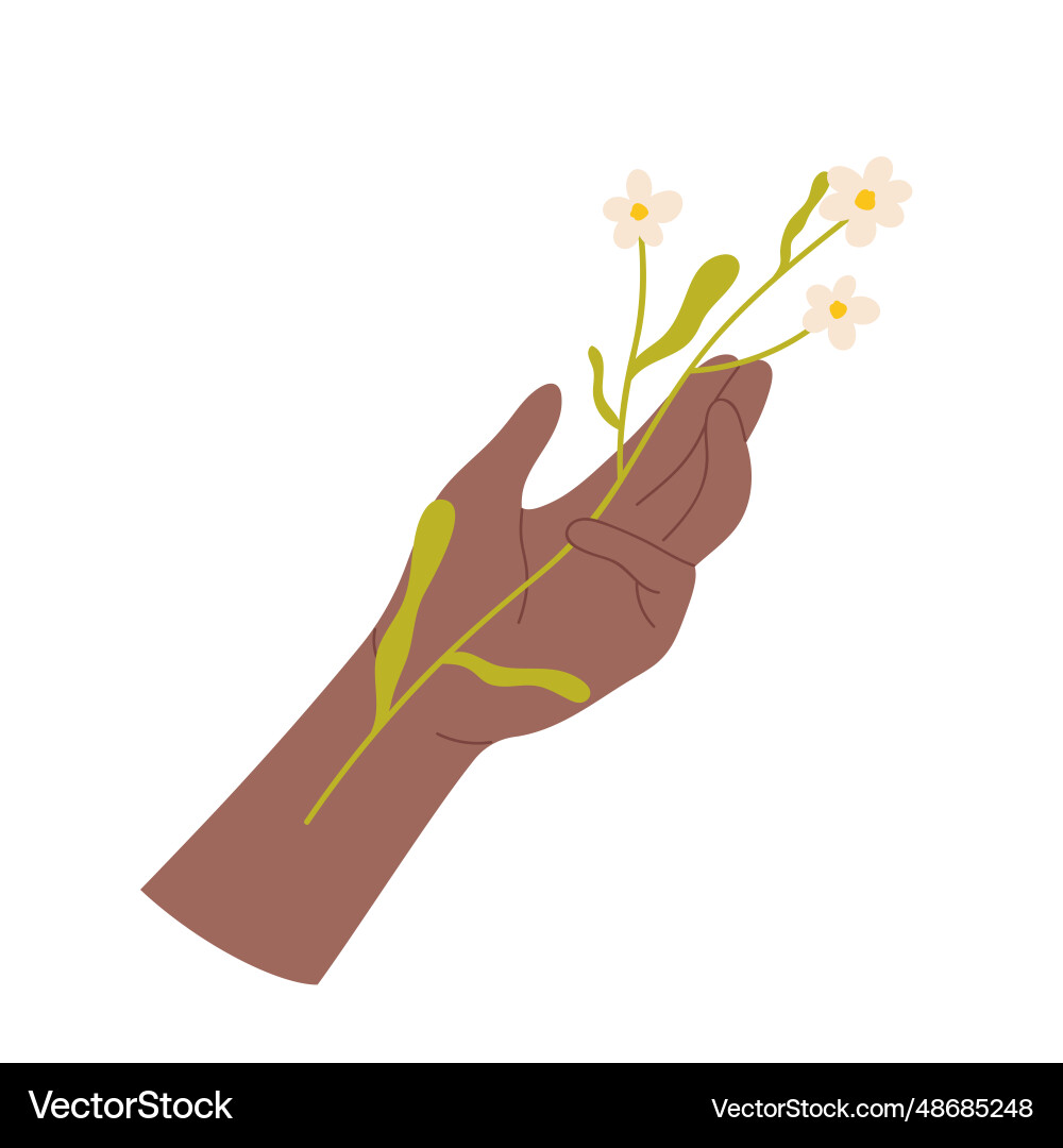 Wild flower branch in human hand Royalty Free Vector Image
