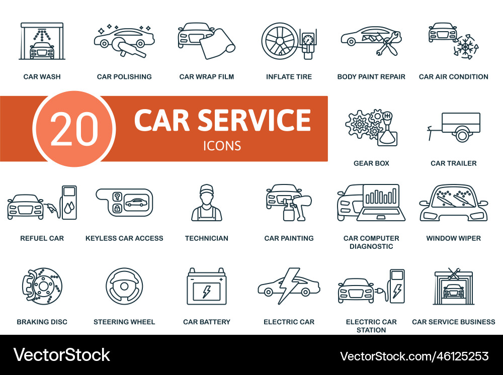 Car service icon outline set line service Vector Image
