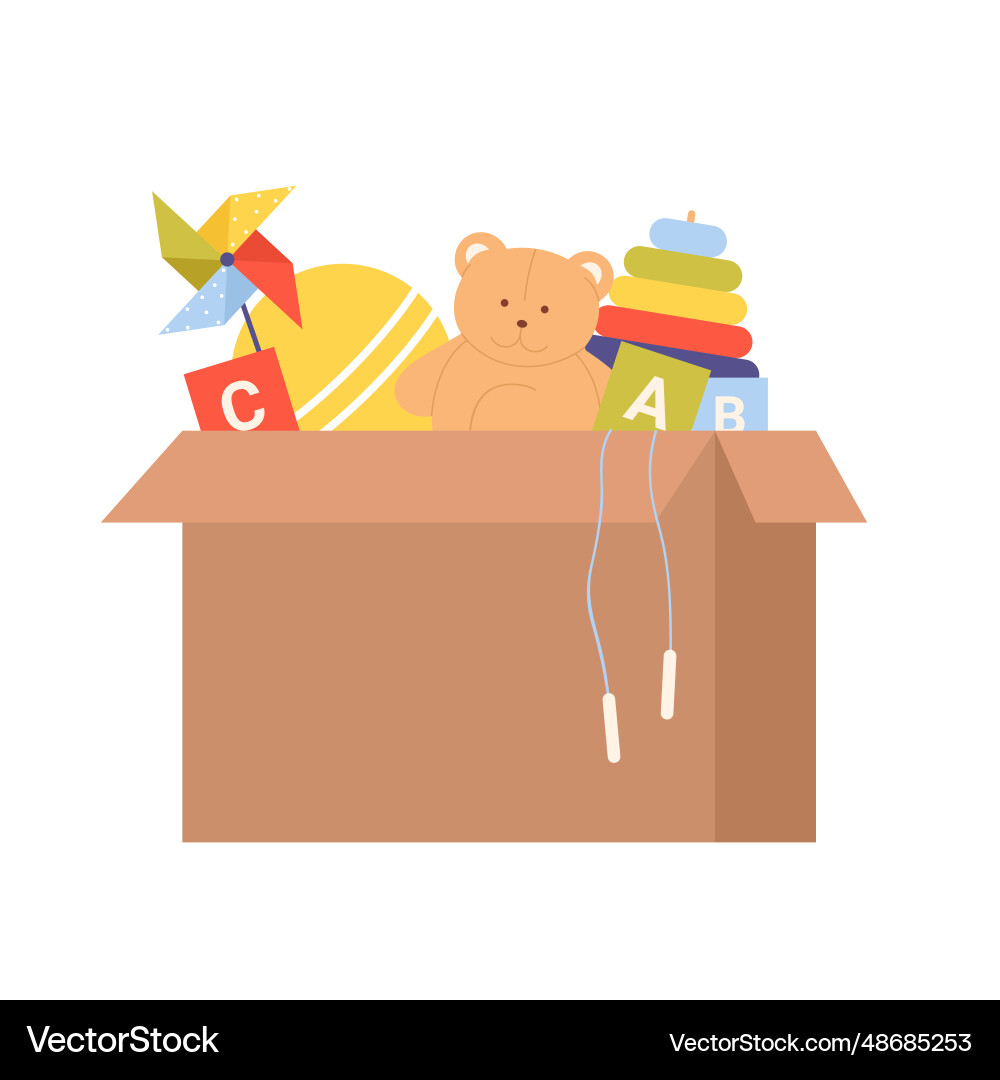 Charity toys donation box Royalty Free Vector Image