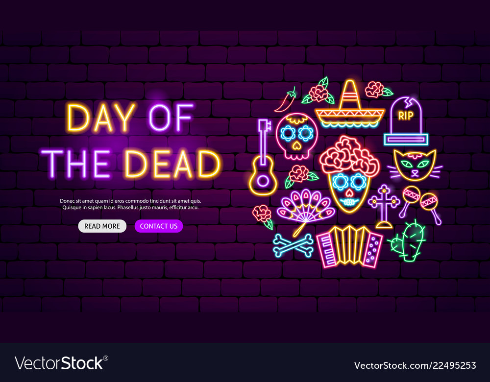 Day of the dead neon banner design Royalty Free Vector Image