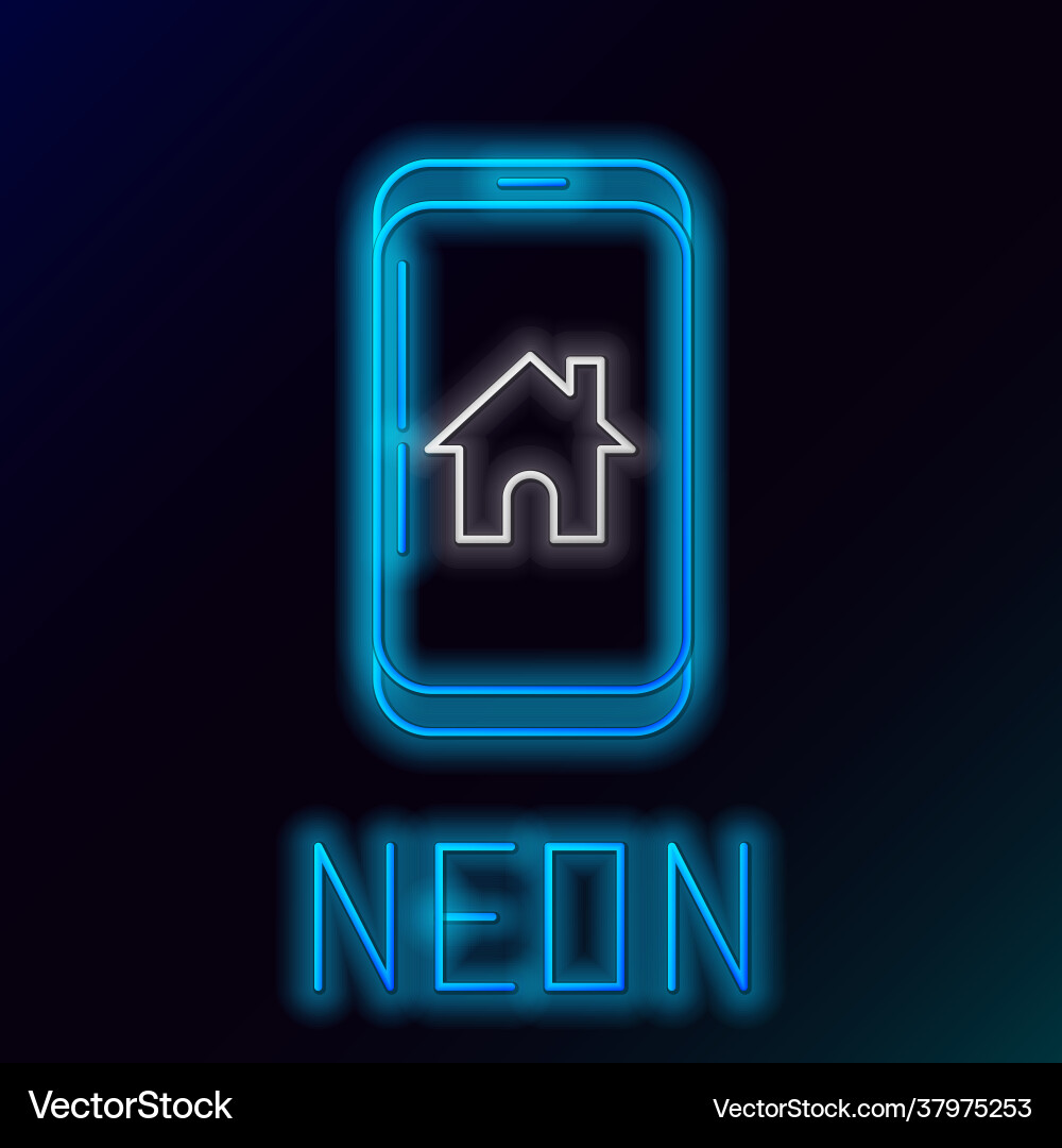 Glowing neon line mobile phone with smart home Vector Image