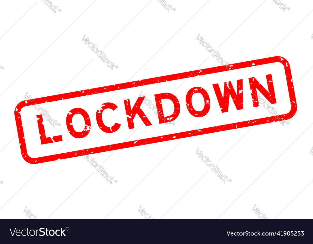 Grunge red lockdown word square rubber seal stamp Vector Image