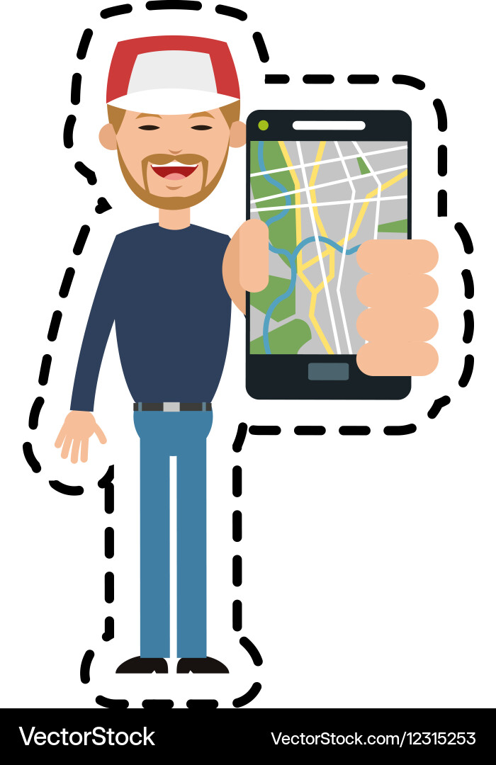 Man and smartphone with gps app design Royalty Free Vector