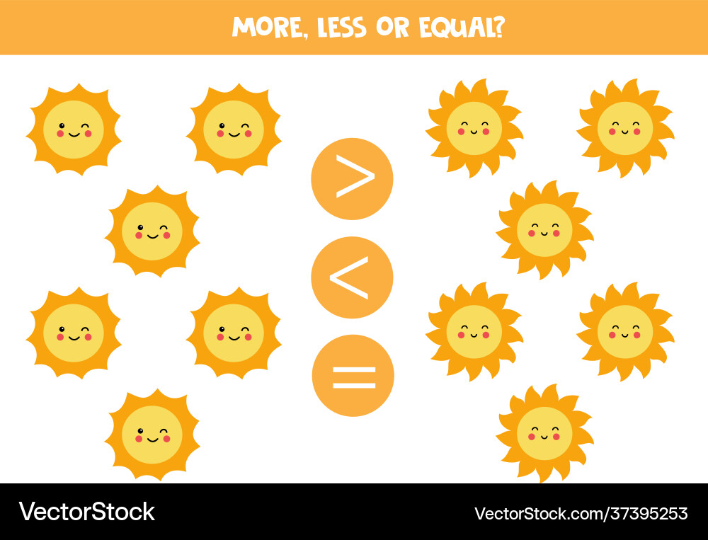 More less equal with cute kawaii suns Royalty Free Vector