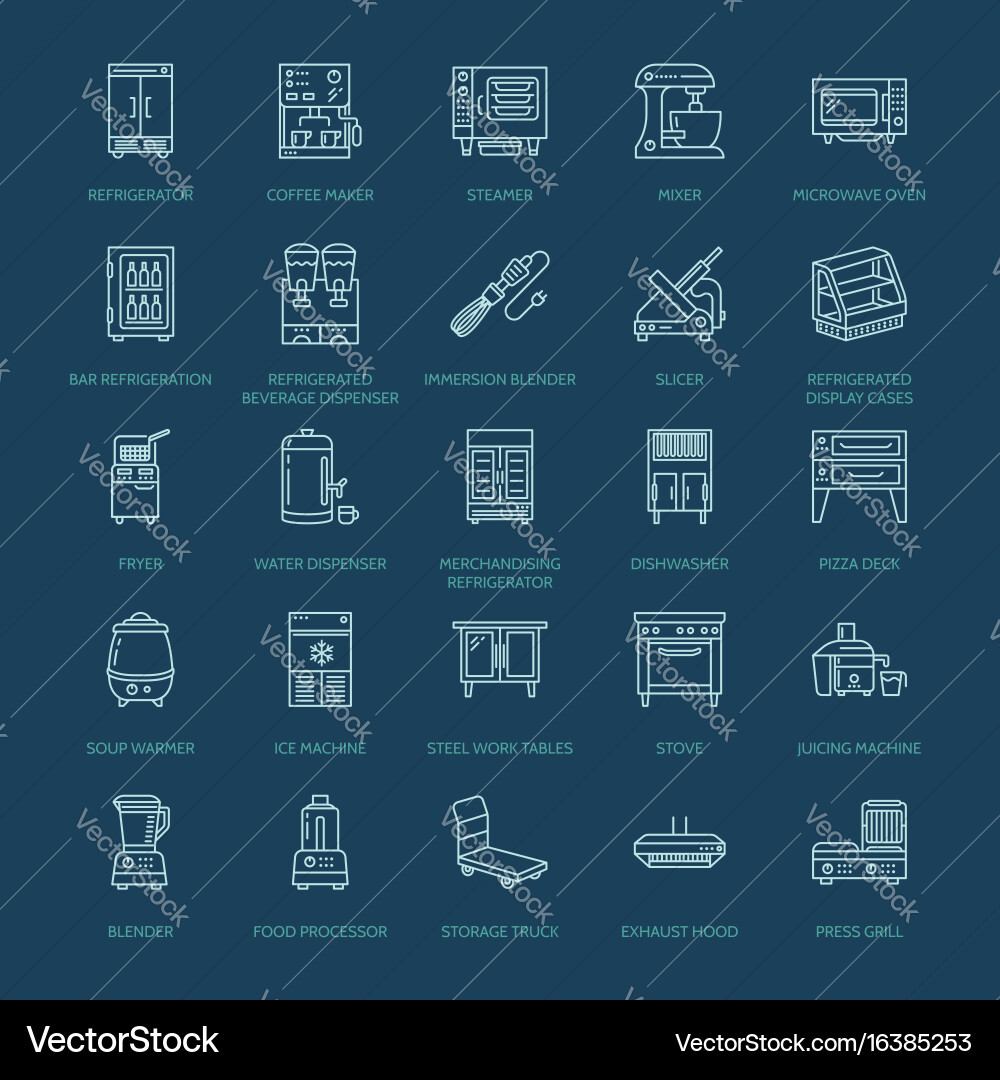 Restaurant professional equipment line icons Vector Image