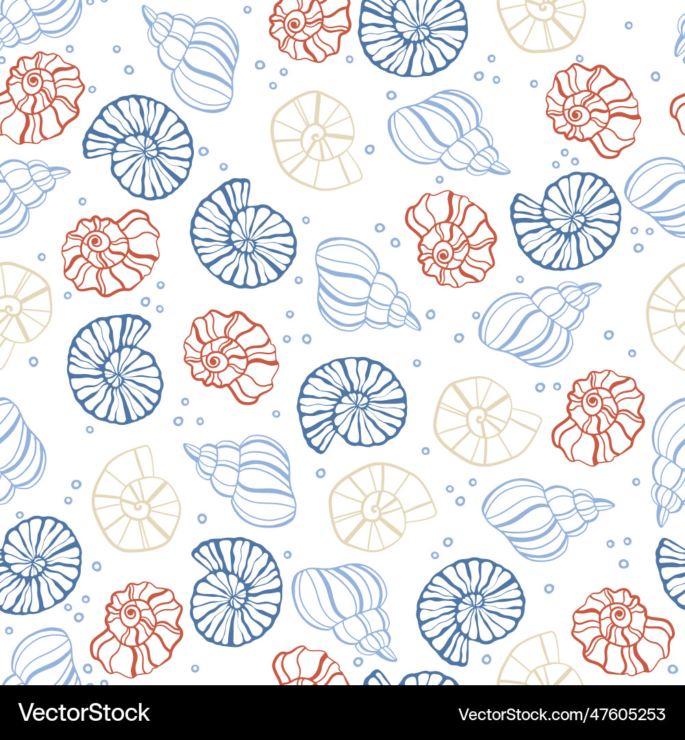 Seamless pattern of sea shells and stars Vector Image