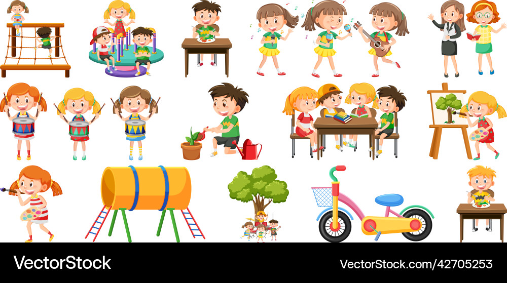 Set of cute kids and objects Royalty Free Vector Image