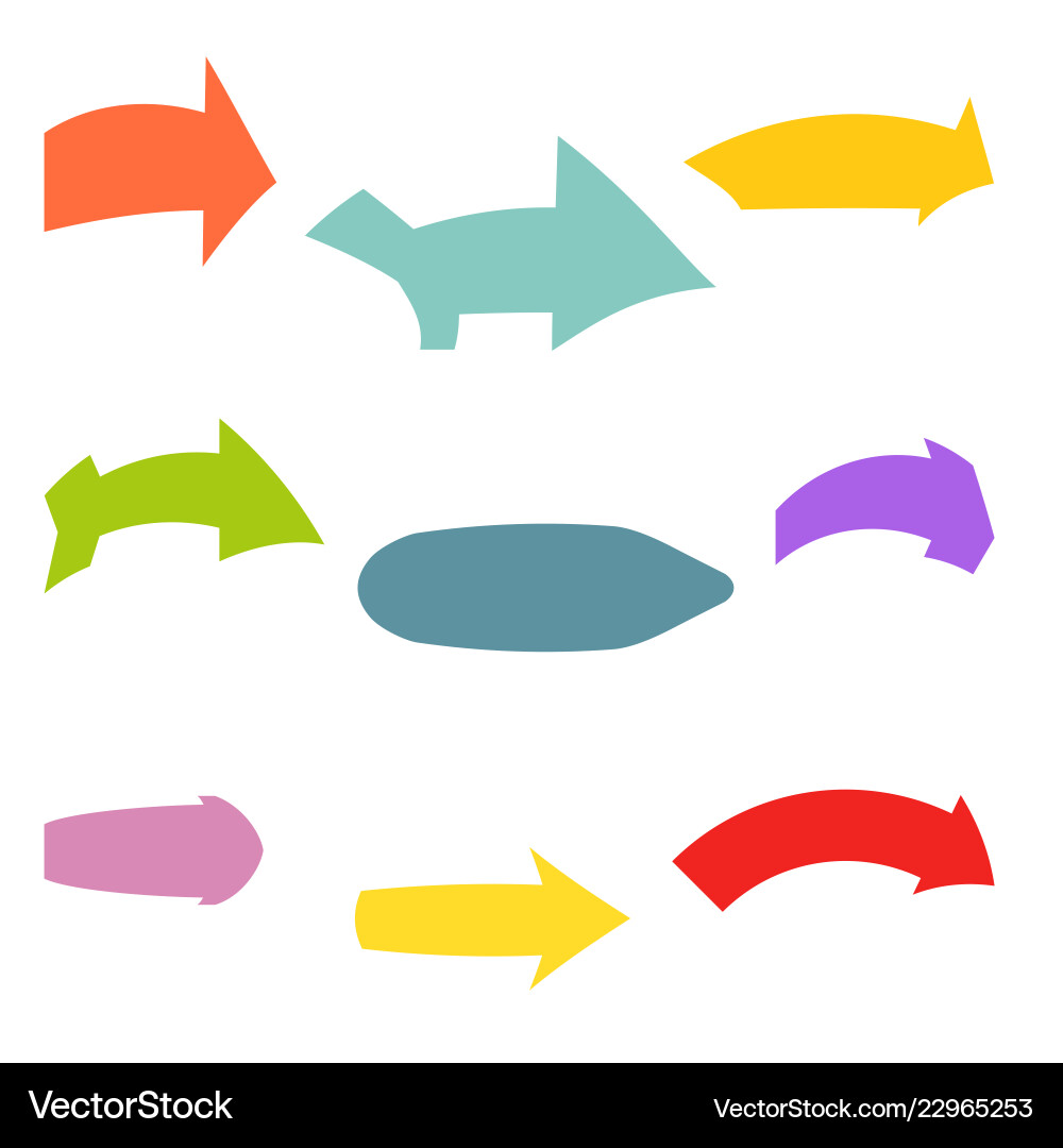 Set of nine multicolored various arrows Royalty Free Vector