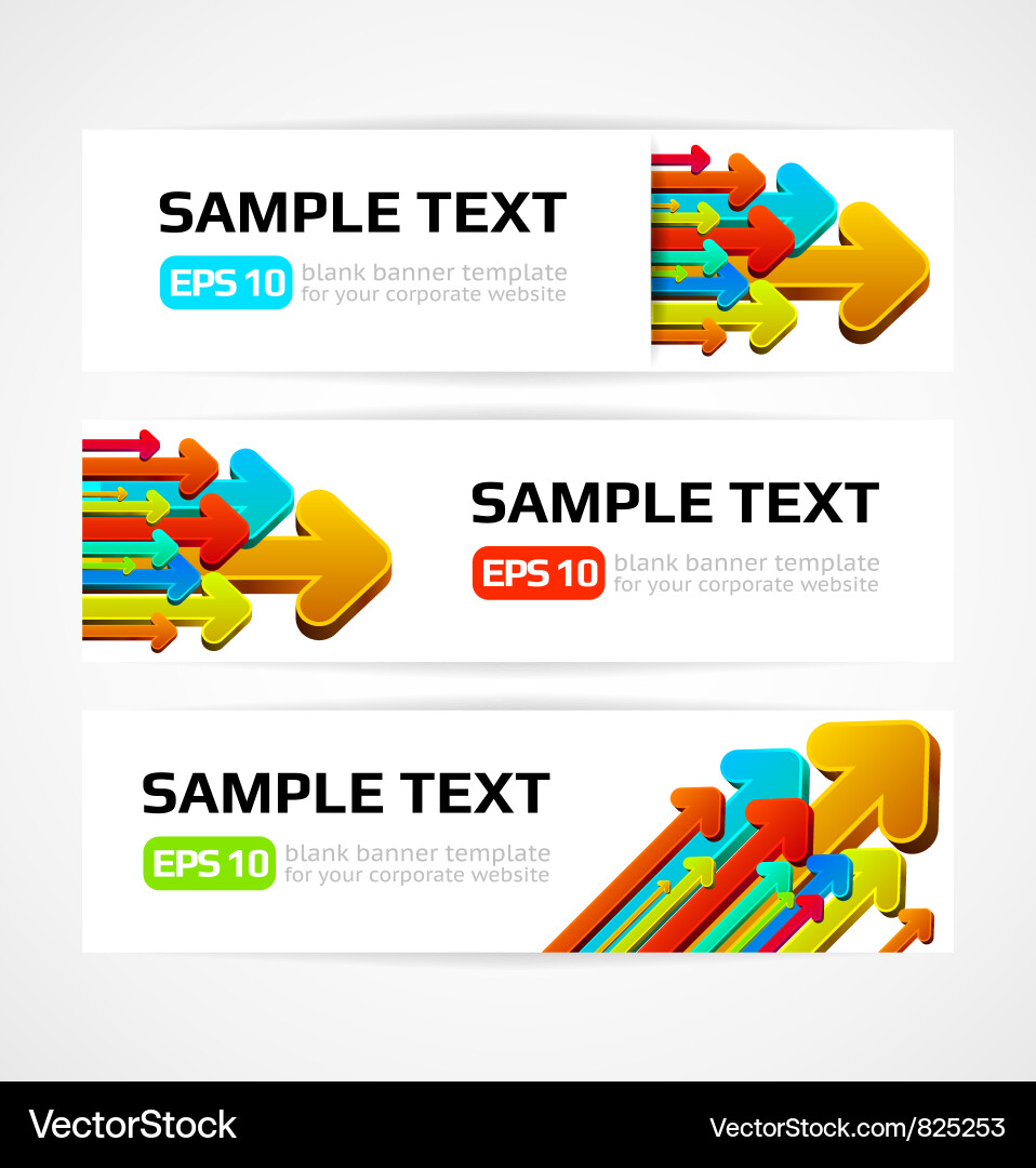 Set of three banners with 3d arrows Royalty Free Vector