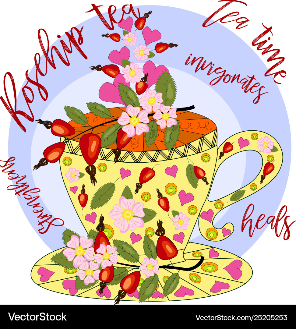 Tea with dog rose cooked love hand drawn Vector Image