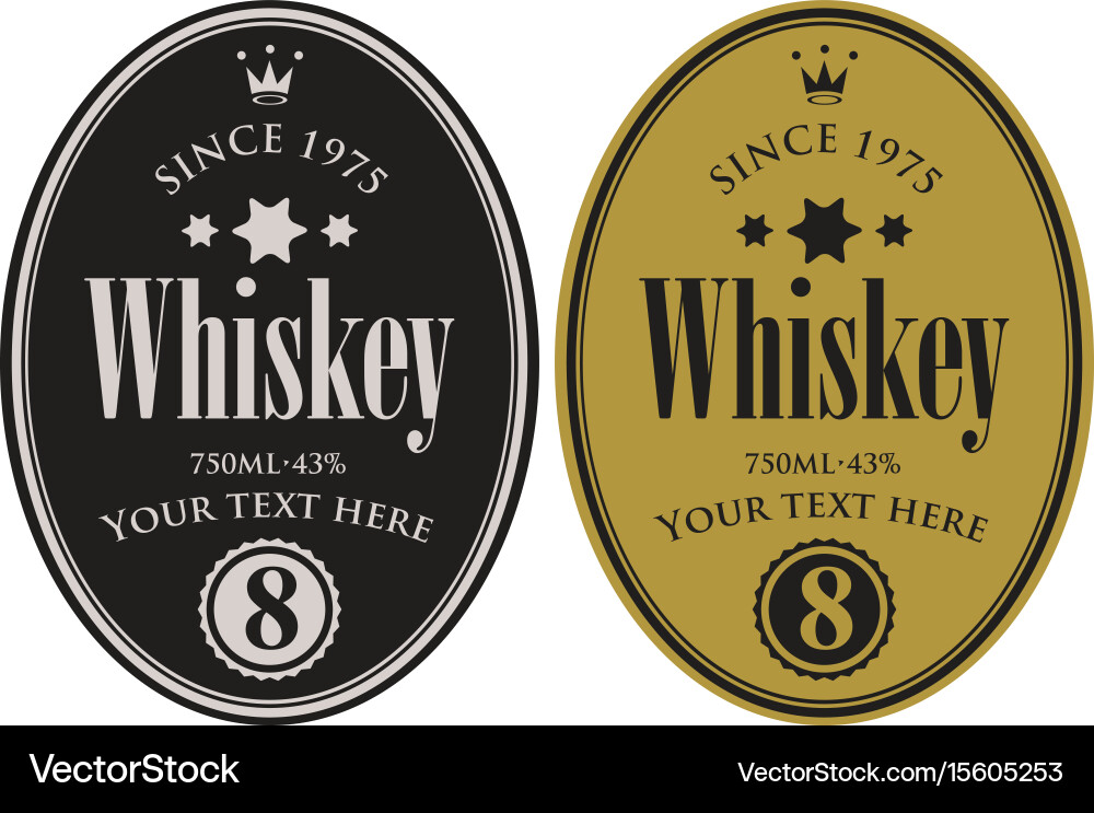 Two retro labels for whiskey in the oval frame Vector Image