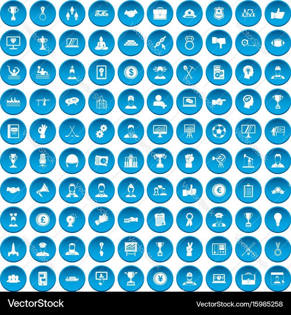 100 leadership icons set blue Royalty Free Vector Image