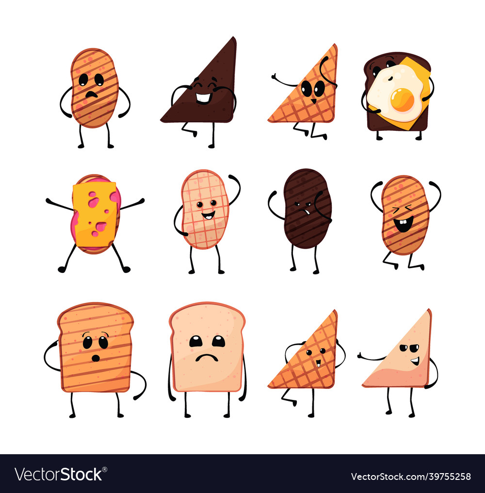 Bread Characters Cartoon Toasts Baguette Vector Image