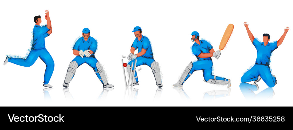 Cartoon cricket players team in different pose Vector Image