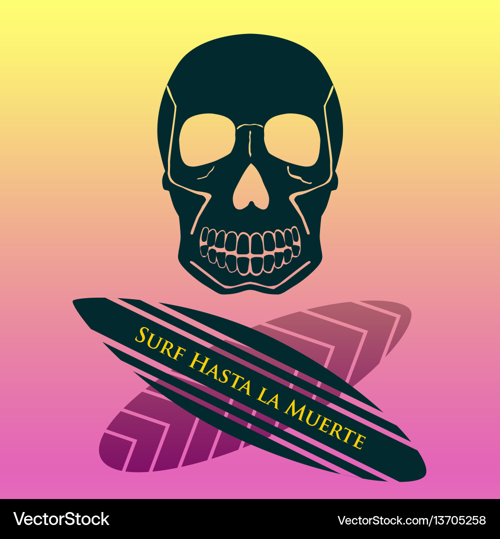 For a cool surfing skull in flat style Royalty Free Vector