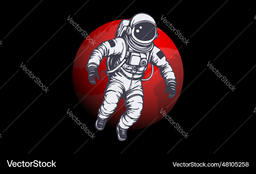 Graphic monochrome astronaut in space Royalty Free Vector
