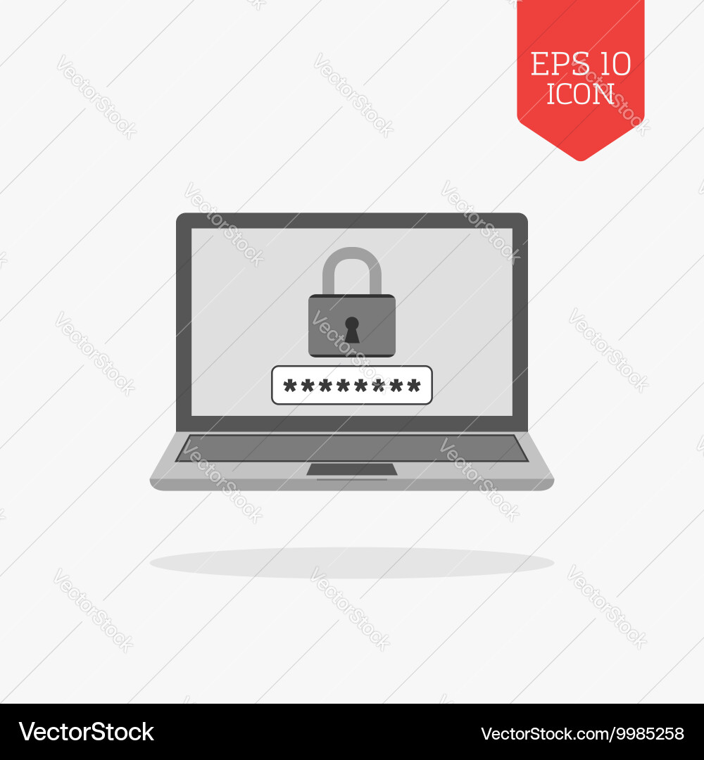 Laptop with lock on screen icon computer security Vector Image