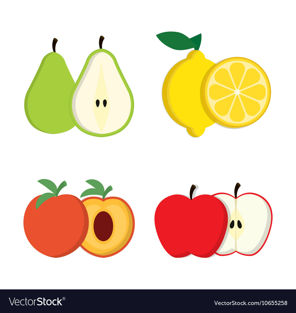 Pear peach lemon and apple fruit and summer Vector Image