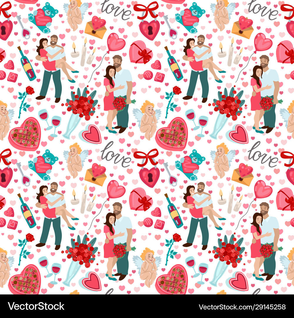 Valentines day couple in love seamless pattern Vector Image