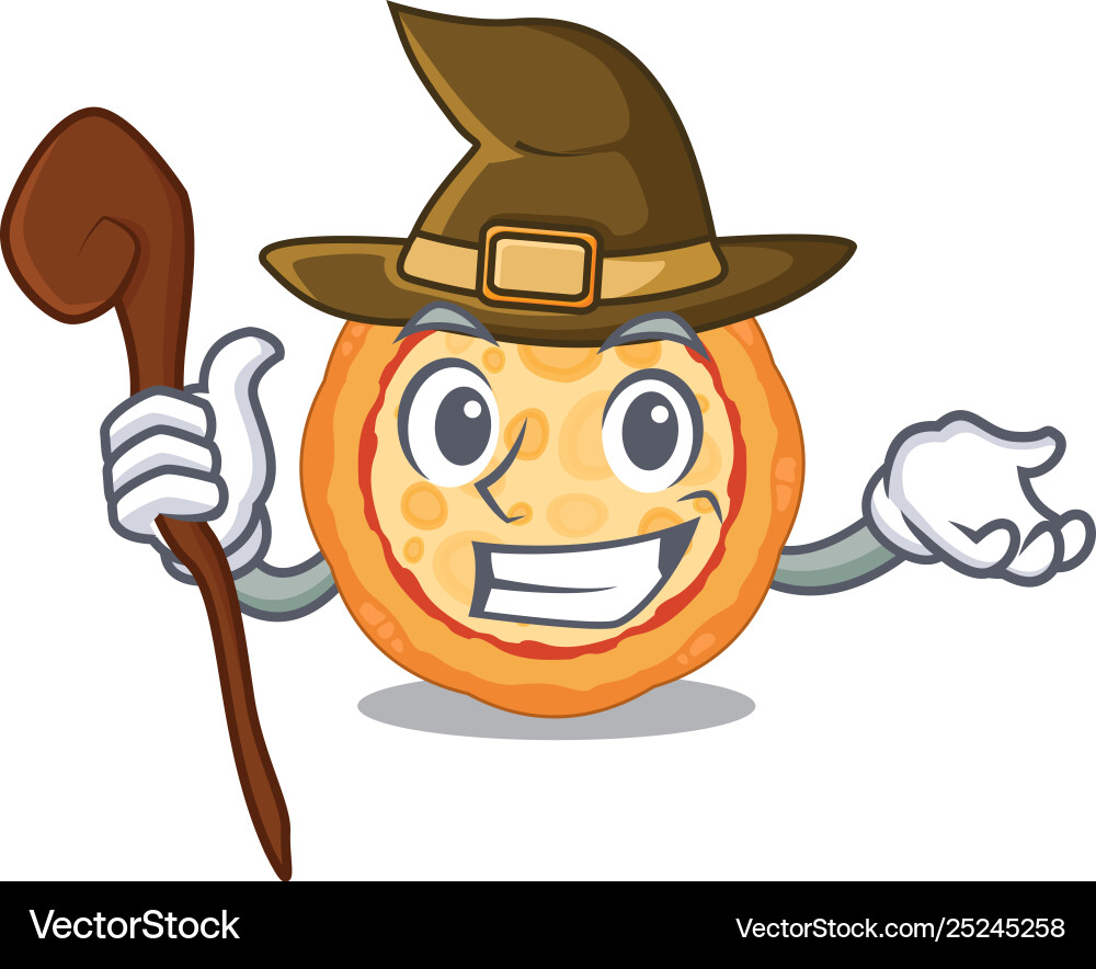 Witch cheese pizza in cartoon shape Royalty Free Vector