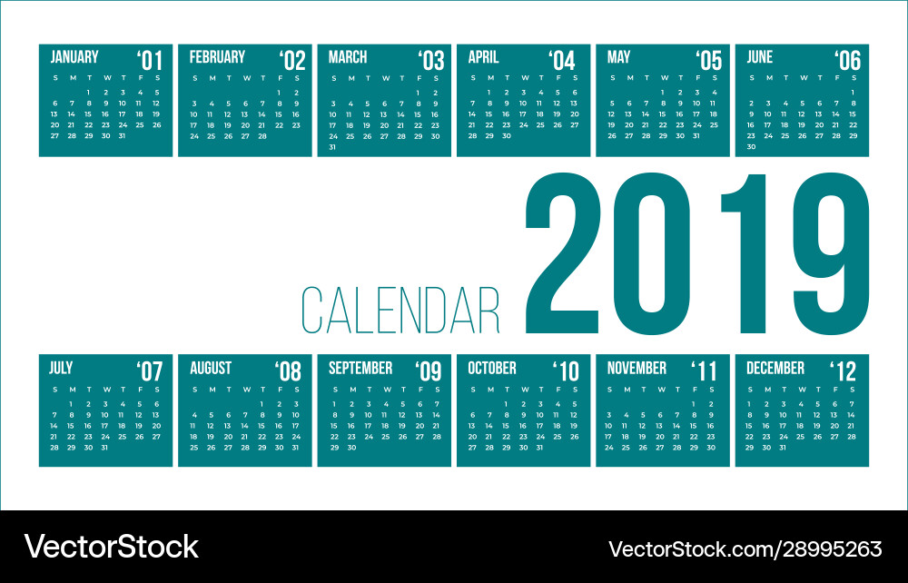 2019 new year calendar in clean minimal table Vector Image