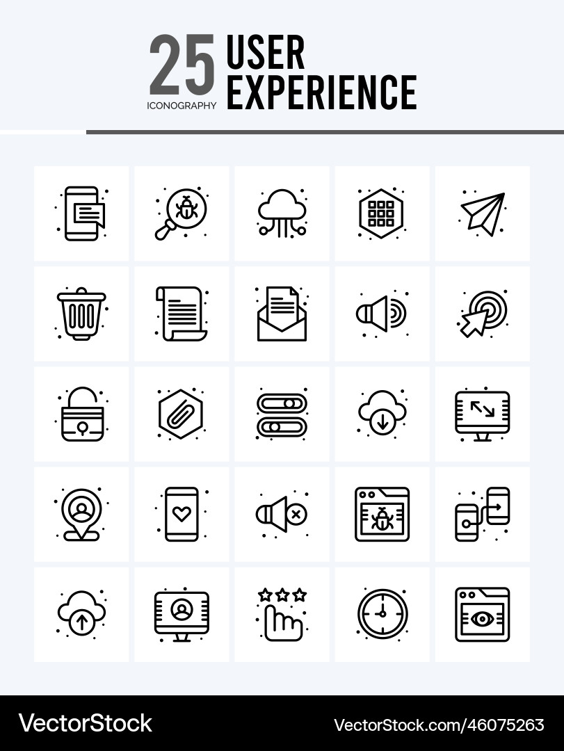 25 User Experience Outline Icons Pack Royalty Free Vector