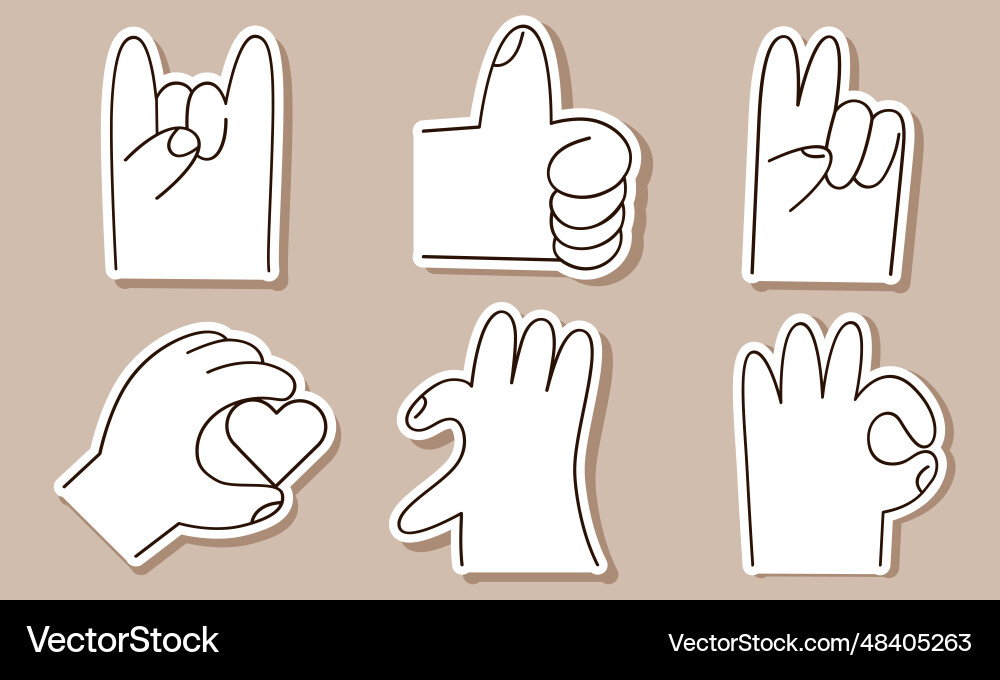 6 hand positions stickers set flat hands Vector Image