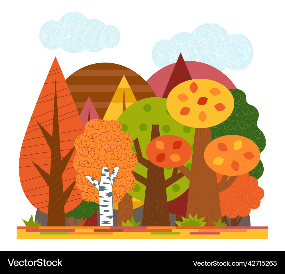 Cartoon for children flat autumn forest Royalty Free Vector
