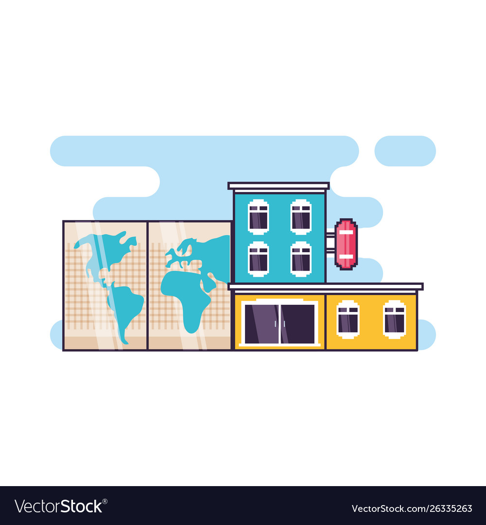 Hotel building place with paper map Royalty Free Vector