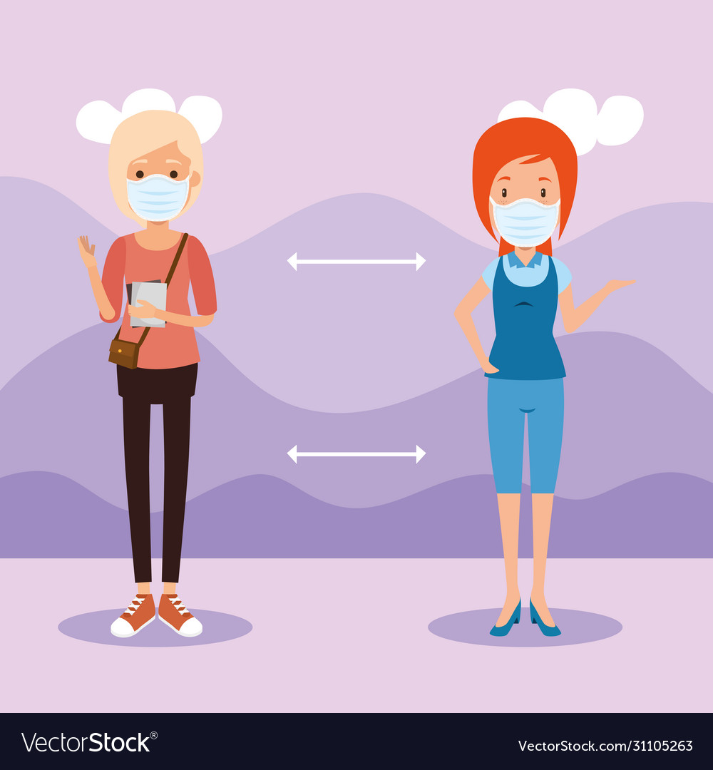 People using face masks with social distancing Vector Image