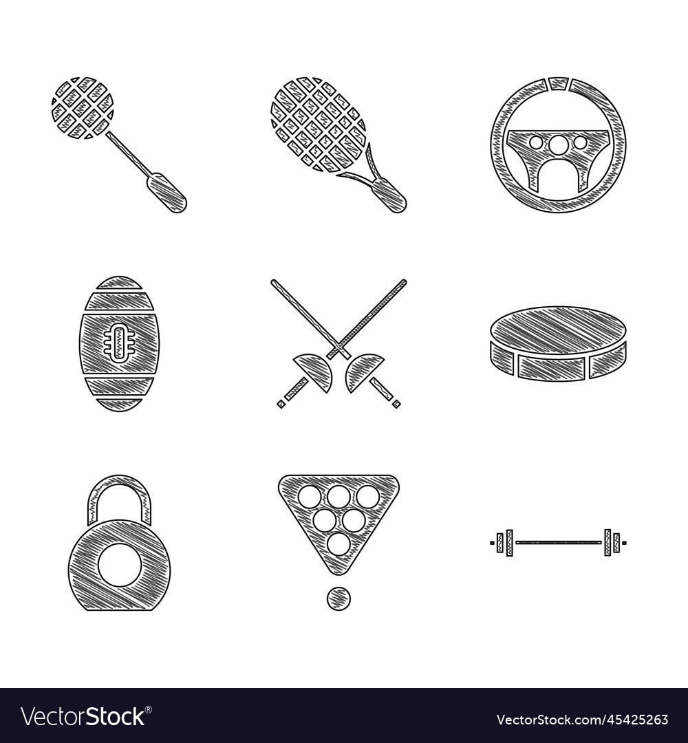 Set fencing billiard balls rack triangle barbell Vector Image Set fencing billiard balls rack triangle barbell Vector Image