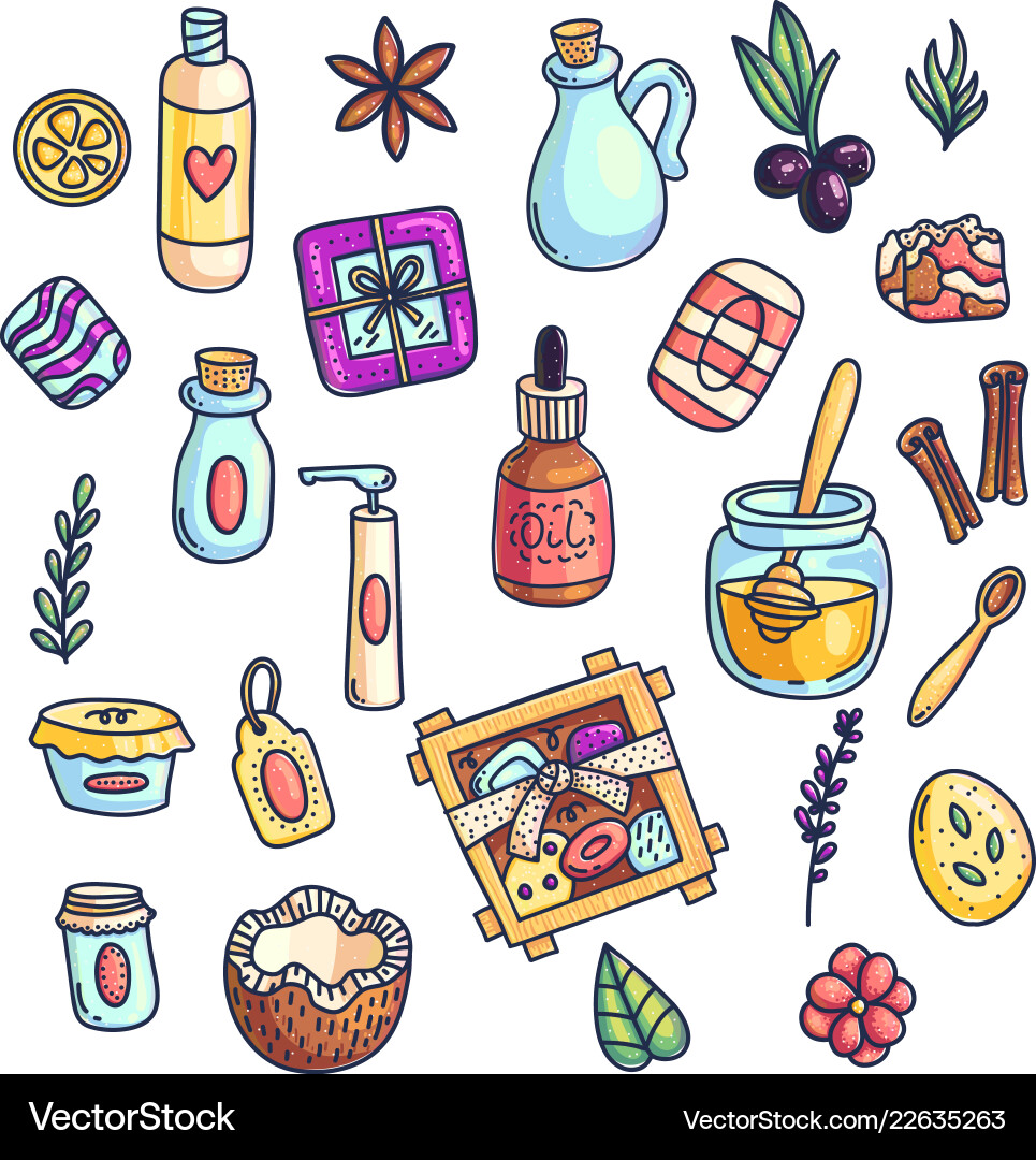 Set of colorful aromatic items Royalty Free Vector Image