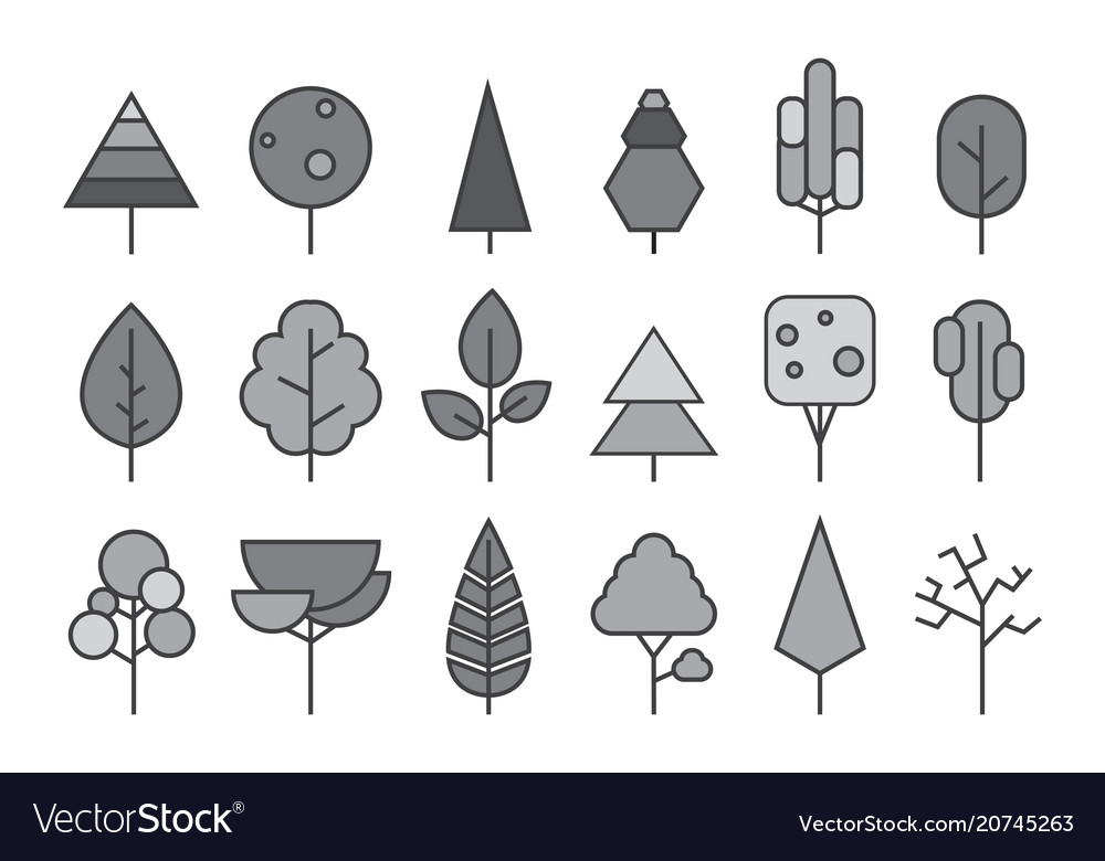 Set of line trees forest creative icons Royalty Free Vector