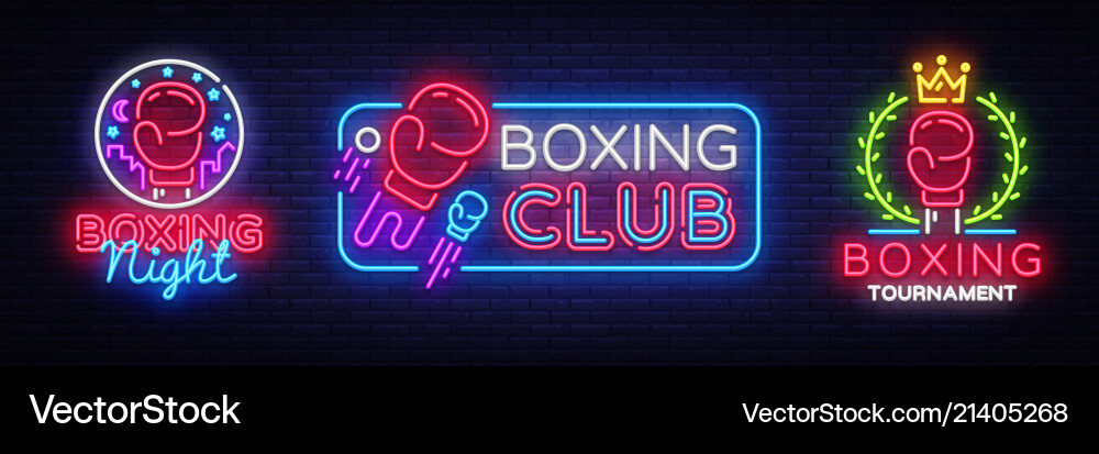 Collection boxing neon signs design Royalty Free Vector