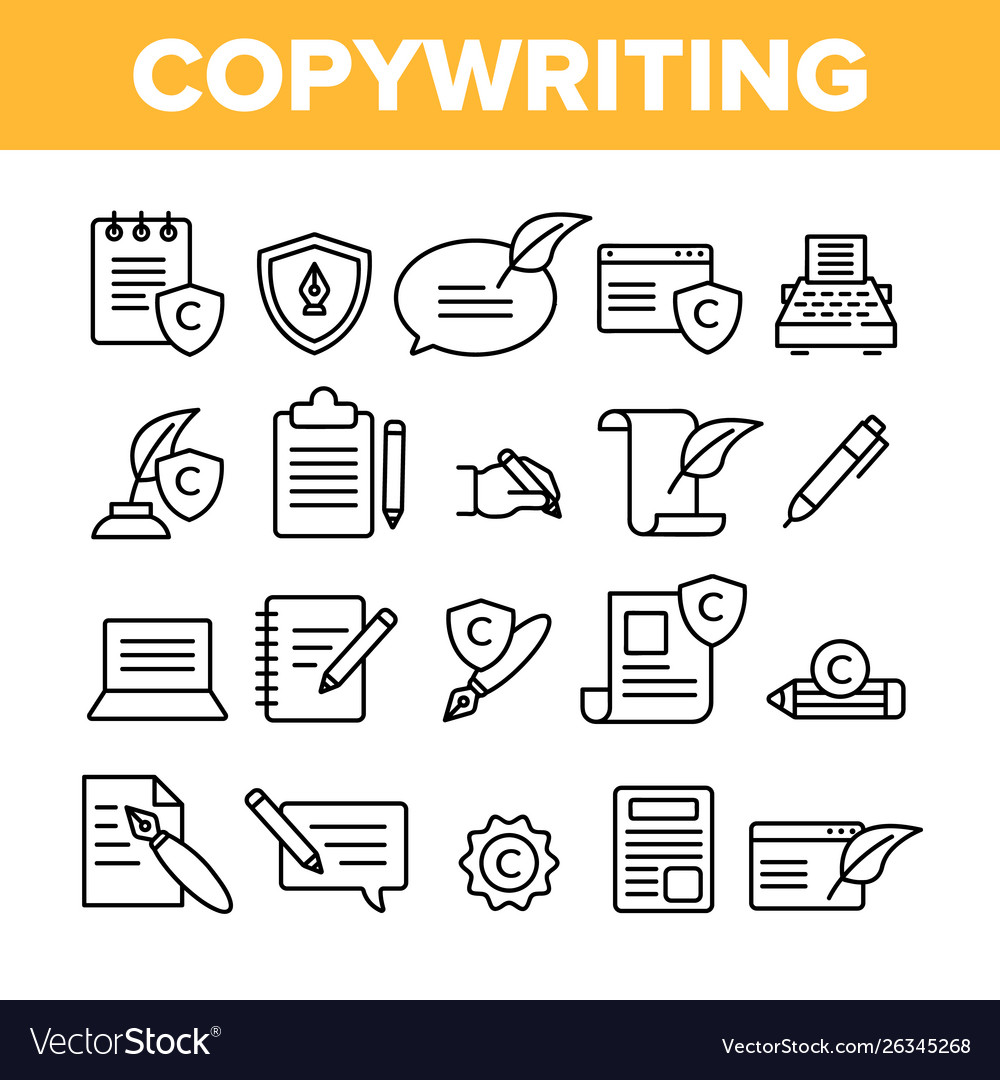 Copywriting and blogging linear icons set Vector Image
