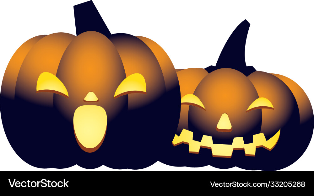 Halloween orange two pumpkins cartoons Royalty Free Vector