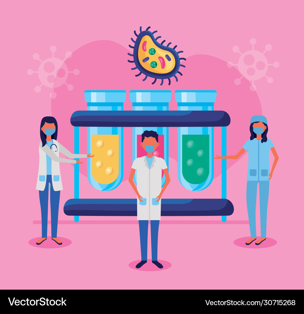 Medical staff using face masks with tubes tests Vector Image