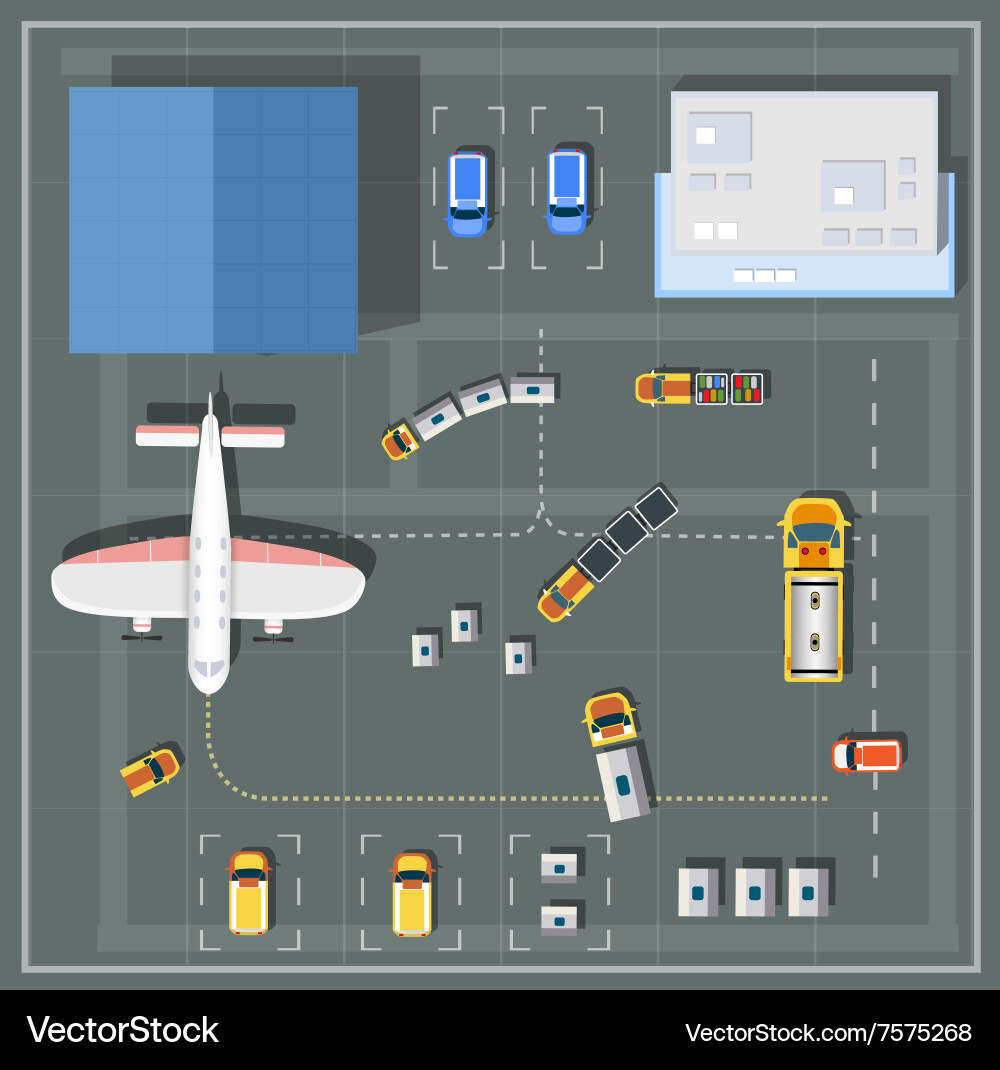 Overhead point of view airport Royalty Free Vector Image