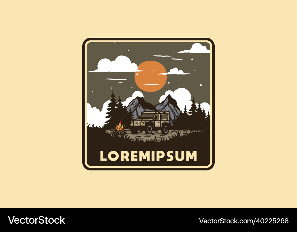 Overlanding car badge drawing Royalty Free Vector Image