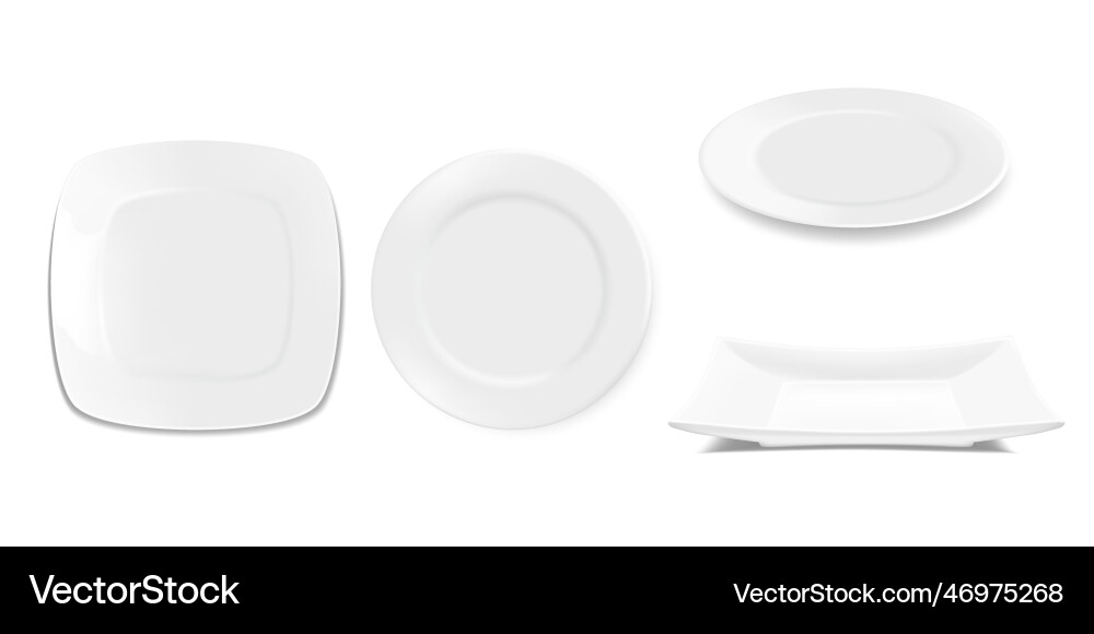 Realistic plates white empty 3d dishes and bowls Vector Image