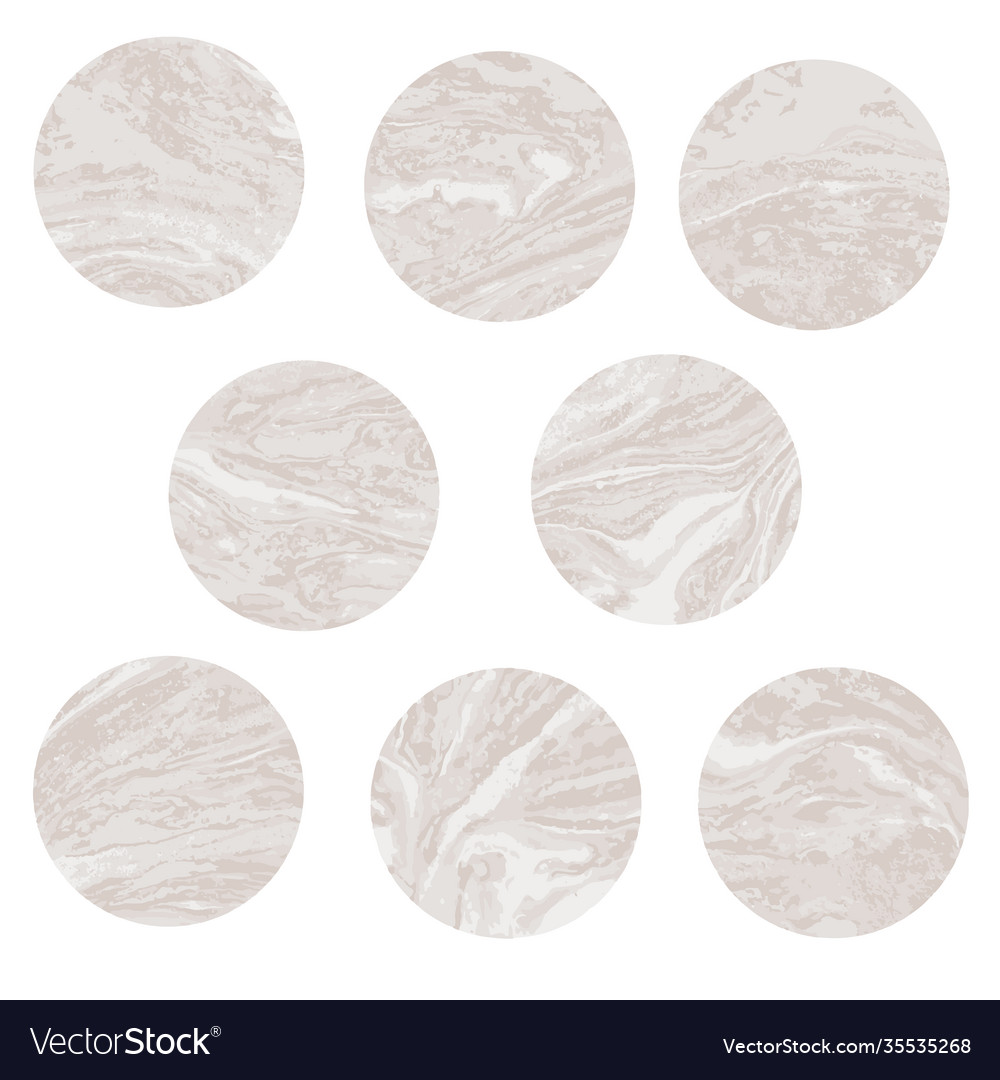 Round beige marble pattern texture set Royalty Free Vector