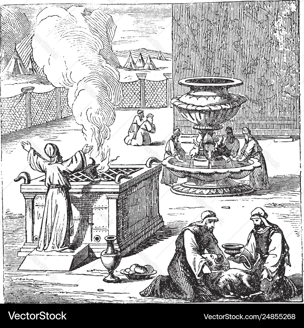 Vintage drawing biblical israelites offering Vector Image