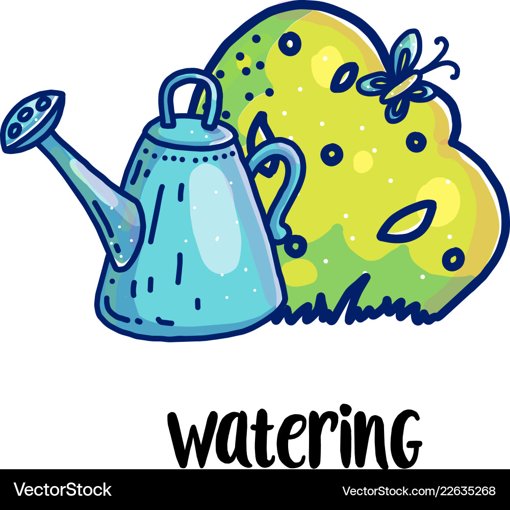 Watering concept with pot and bush Royalty Free Vector Image