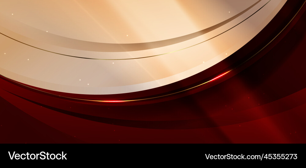 Abstract 3d curved red and soft gold shape on red Vector Image