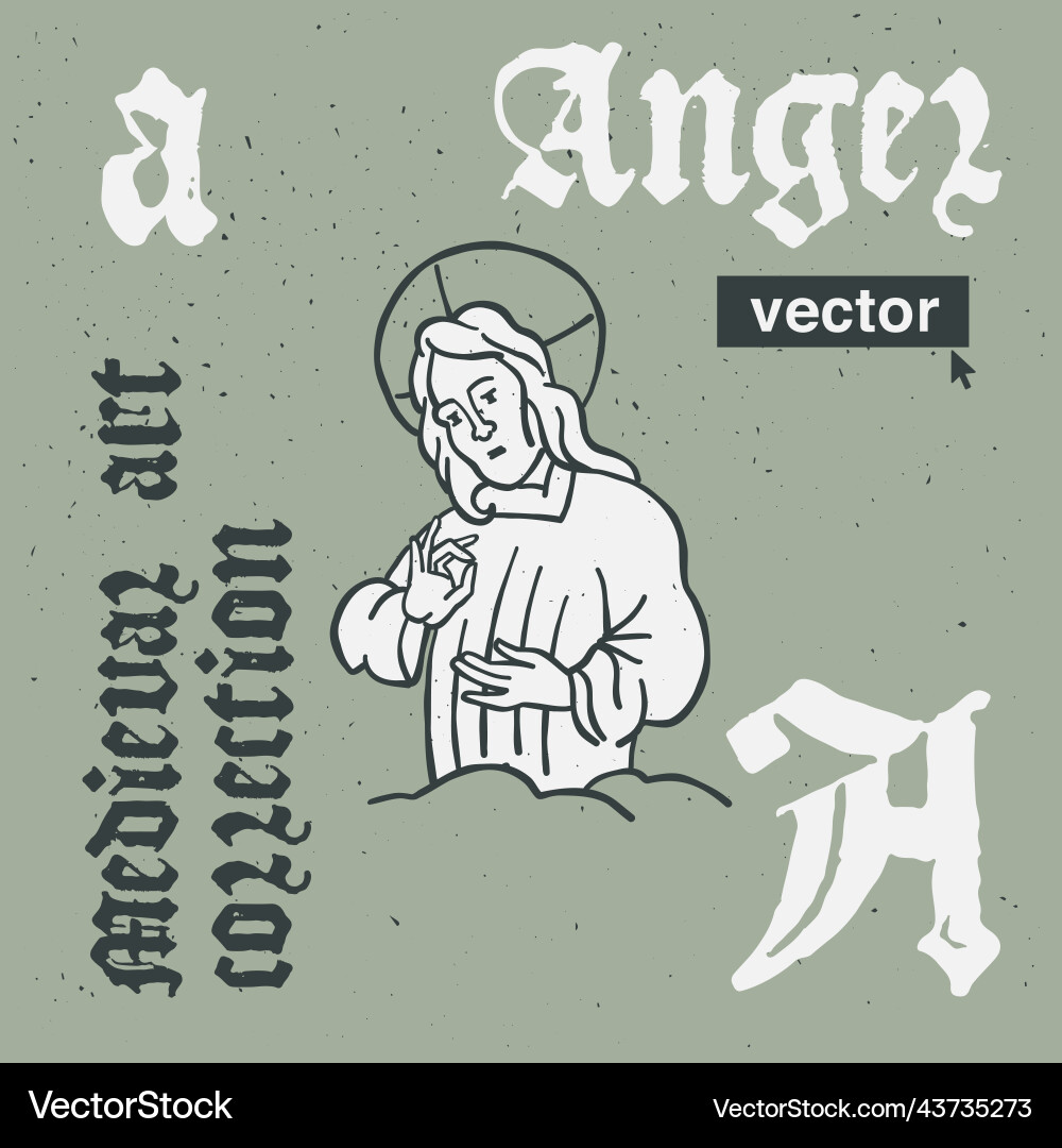 Angel engraving style medieval art Royalty Free Vector Image