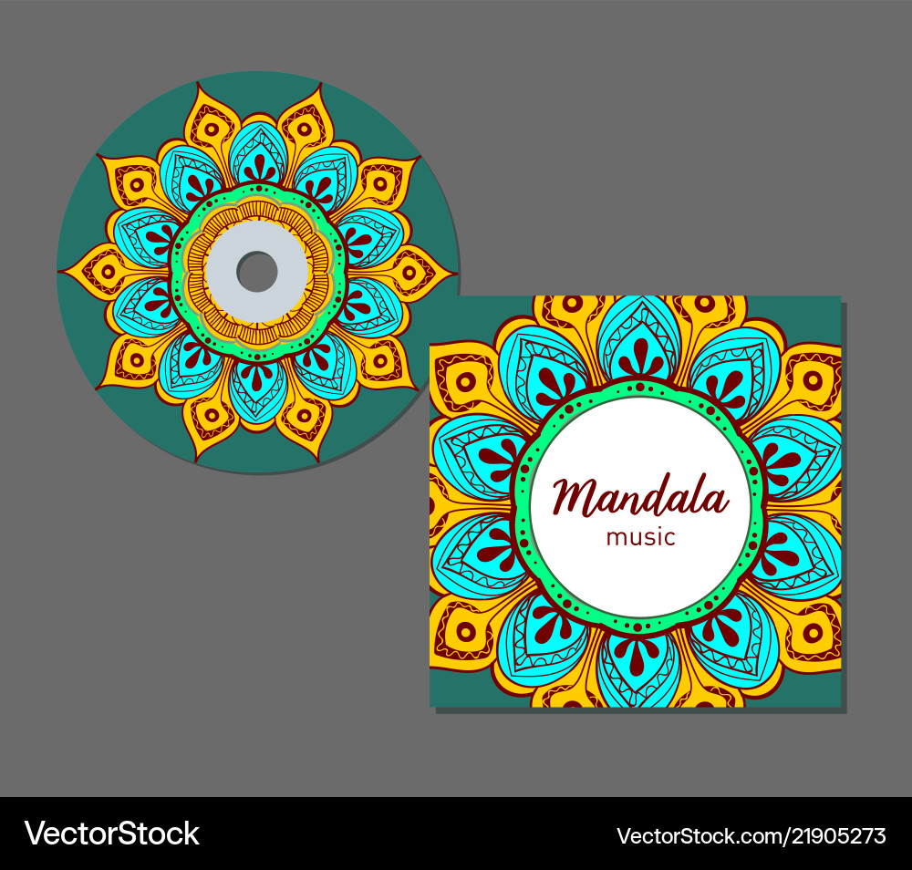 Cd cover design template with floral mandala style