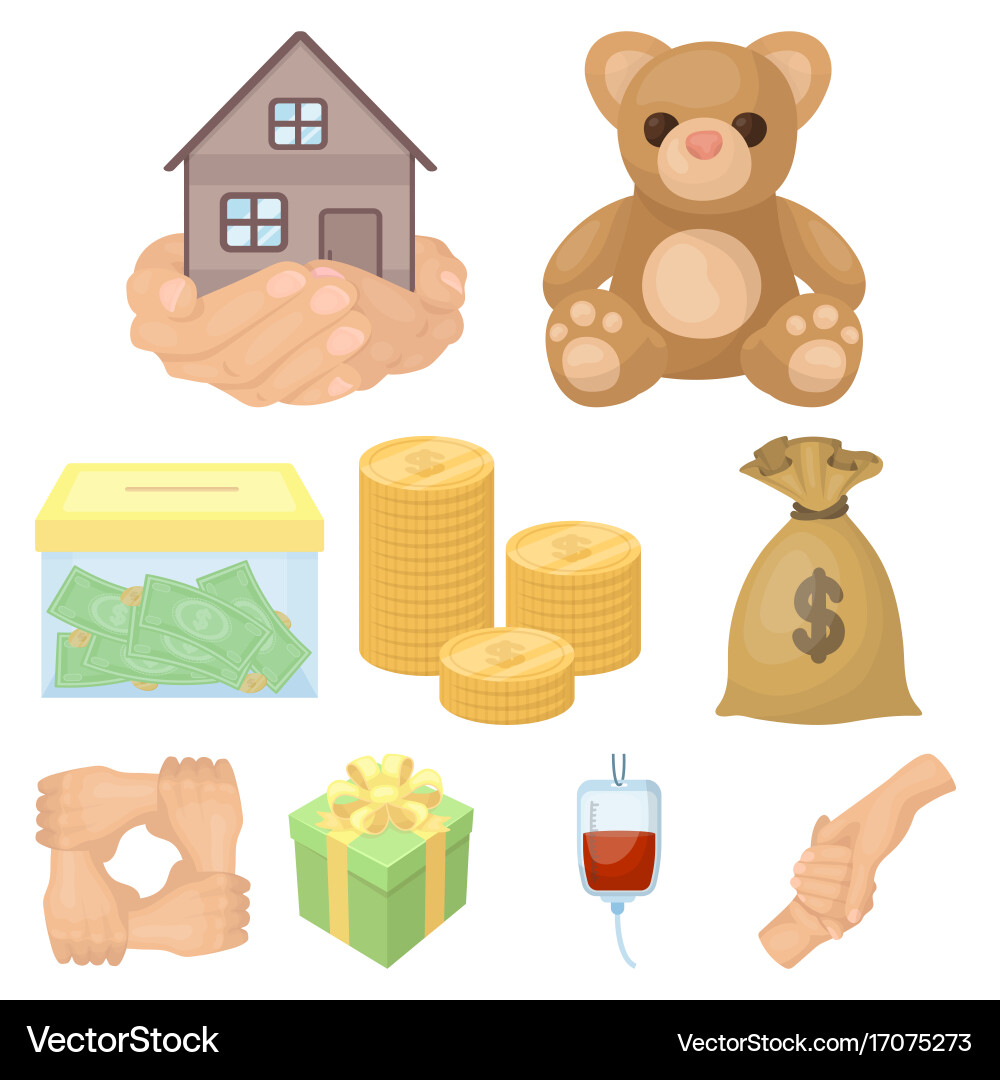 Charitable foundation icons on helping people and Vector Image