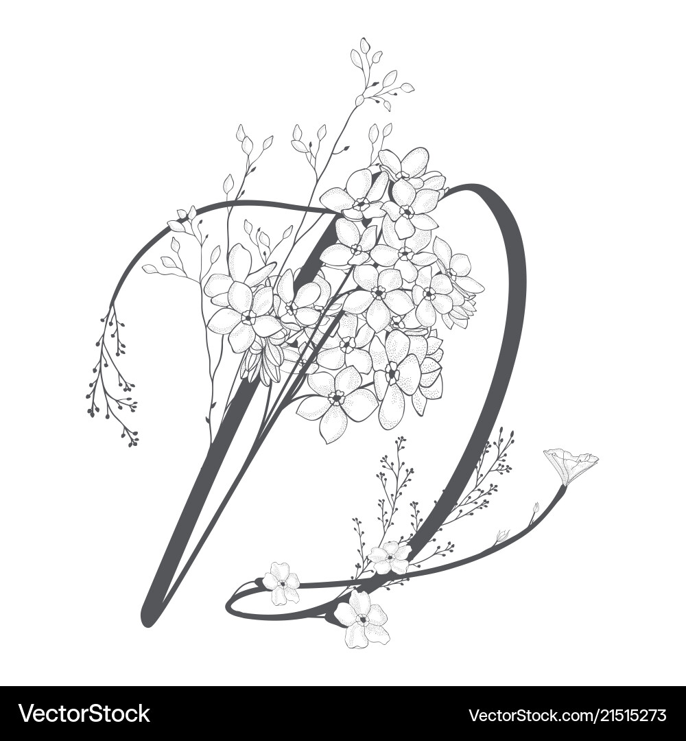 Hand drawn floral d monogram and logo Royalty Free Vector