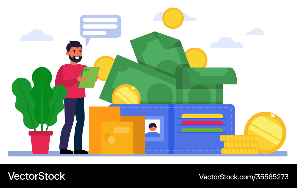 Happy man counting his money Royalty Free Vector Image